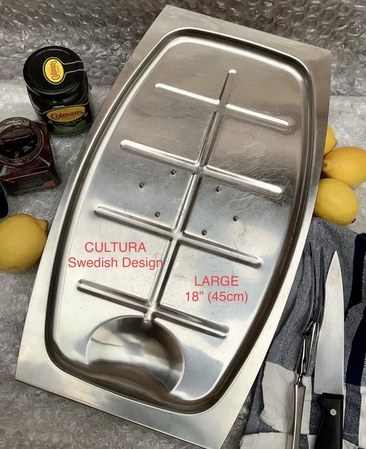 LARGE SWEDISH “CULTURA” Stainless Steel Spiked Meat Carving Board Tray ...
