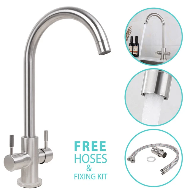 MODERN KITCHEN SINK Mixer Taps Swivel Spout Dual Lever Tap Mono Faucet ...
