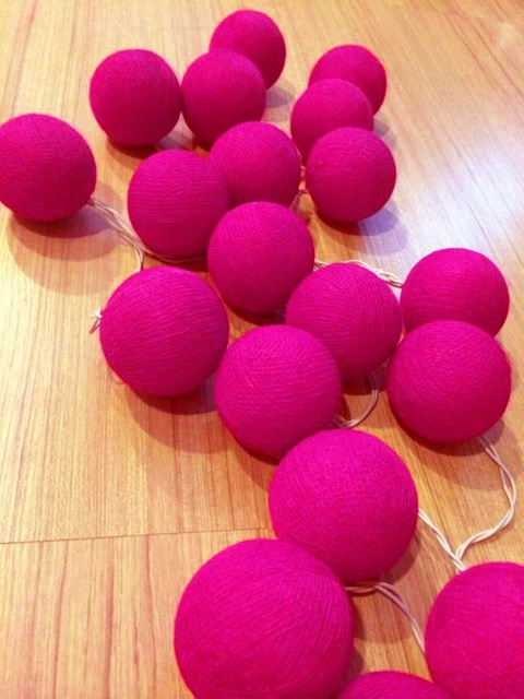 50 BALL HOT Pink Cotton Ball String Lights 5m Battery Fairy Lights ...