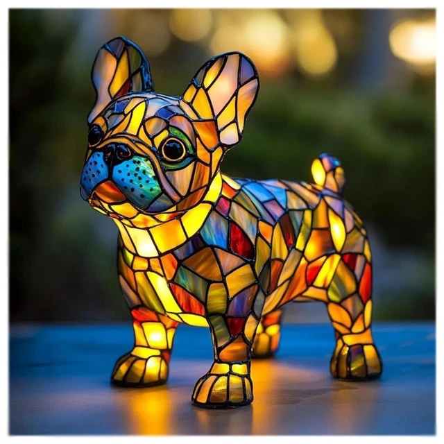 LED SMALL NIGHT Lamp Statue Tiffany Style Dog Series Stained Glass ...