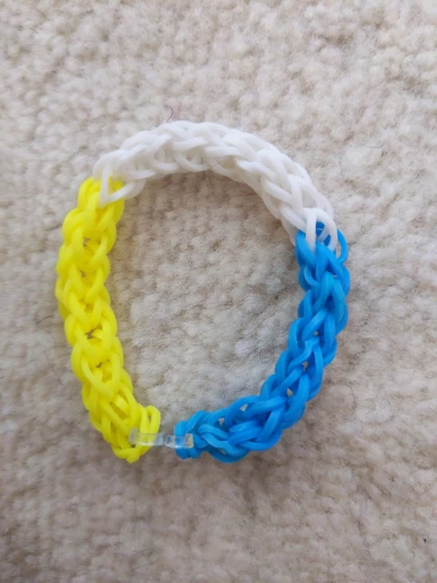 BLUE , YELLOW And White Handmade Loom Band Bracelet £2.80 - PicClick UK