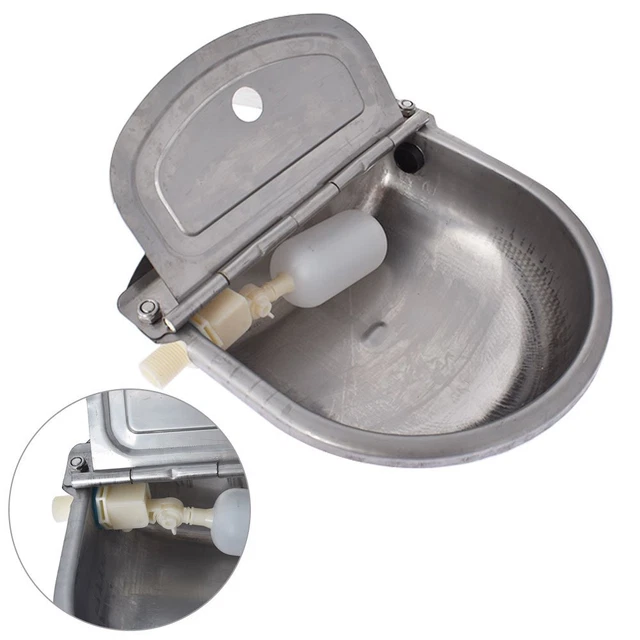 4L STAINLESS WATER Trough Bowl Auto Drinking For Dog Horse Chicken Auto ...