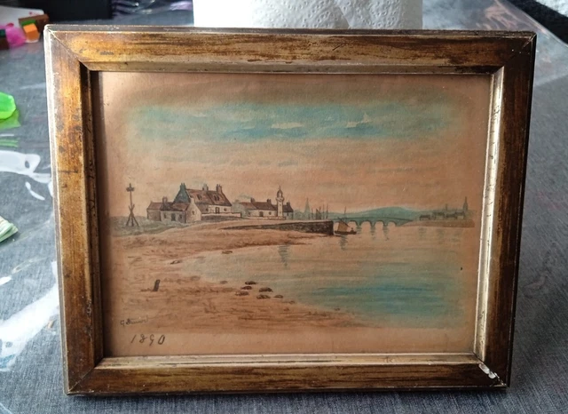 TABLEAU AQUARELLE COLLECTION. Ancienne Peinture Du XIX ème Siècle Bord De Mer EUR 38,00 ...