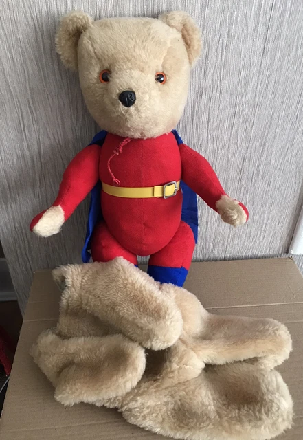 VINTAGE CLASSIC RARE 1980 14” Superted Super Ted Plush Soft Toy Jointed ...