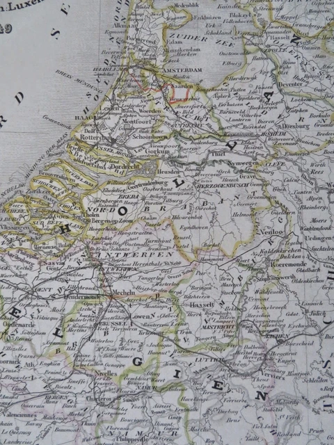 NETHERLANDS BELGIUM LUXEMBOURG Holland Flanders c. 1849 detailed Meyer ...