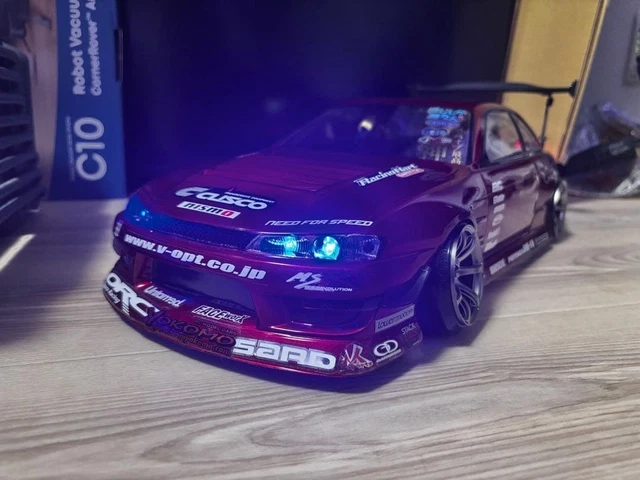 YOKOMO NISSAN SILVIA S14 RC Drift Car Body Only LED Lights Aero GT Wing ...