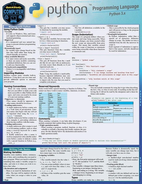 PYTHON PROGRAMMING LANGUAGE QuickStudy Laminated Reference Guide ...