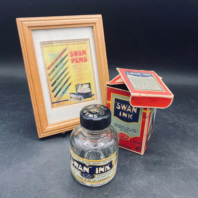 SWAN PENS - INK Bottle Boxed with Small Advertising Fame Empty Blue ...