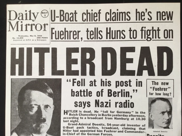 WW2 1945 NEWSPAPER/POSTER (2 Sided) : “Hitler Dead” £16.91 - PicClick UK
