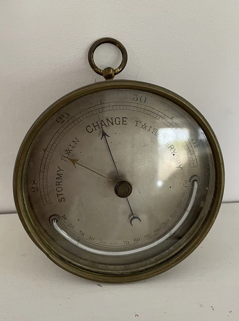 ANTIQUE OLD BRASS Round Barometer With Thermometer No Makers Name £65. ...