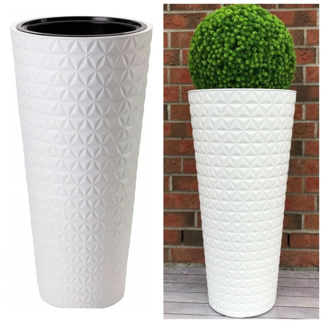 FLOWER POT WHITE Diamond Round Slim 3D Effect Planter Pot Insert High ...
