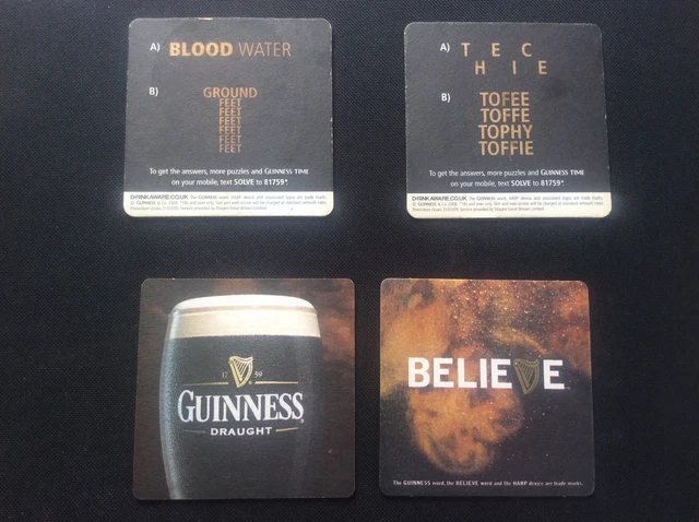 3 RARE GUINNESS Beer Mats Black & White Advertising Collectable Memorabilia £7.69 - PicClick UK