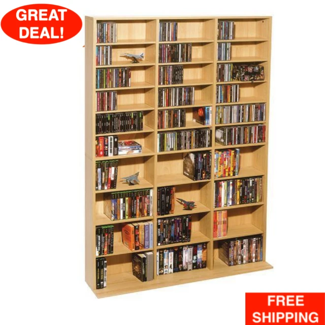 MULTIMEDIA STORAGE CABINET Stand Tower DVD CD Rack Shelf Organizer ...