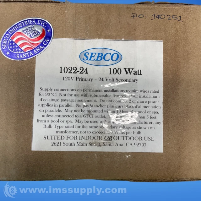 SEBCO 1022-24 100 Watt Class 1 Magnetic Transformer FNFP $313.98 ...