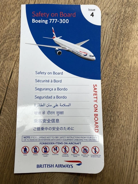 AIRLINE - BRITISH Airways Boeing 777-300 Safety Card EUR 3,48 - PicClick FR