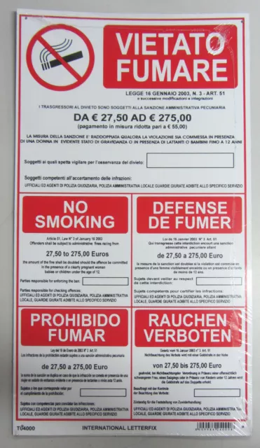TARGHETTA SEGNALETICA CARTELLO Plastica Vietato Fumare Varie Lingue ... TARGHETTA SEGNALETICA CARTELLO Plastica Vietato Fumare Varie Lingue ...