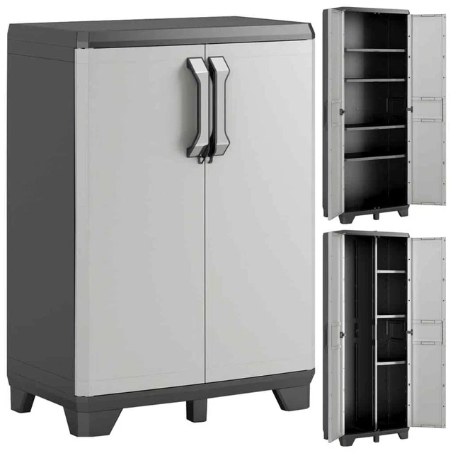 KETER STORAGE CABINET with shelves Gear Black&Grey Garage Locker Multi ...