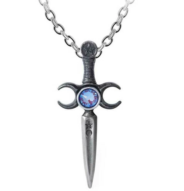 PENDENTIF ALCHIMIE GOTHIQUE Athame poignard cérémoniel wiccan triple lune collier P871 EUR 28,98 ...