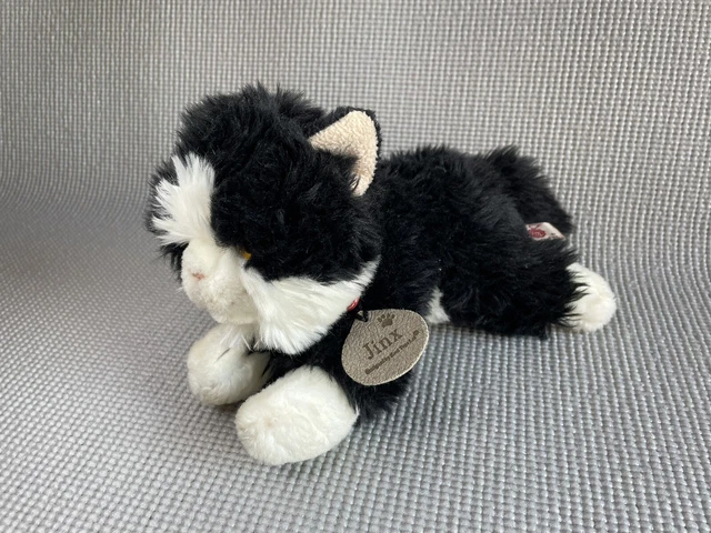 JINX BLACK & White Cat 10" Soft Plush Fluffy Toy Red Collar & Name Tag ...