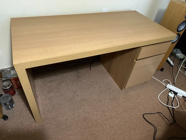 IKEA MALM DESK Oak Wood Veneer with cupboard and draw - in very good ...