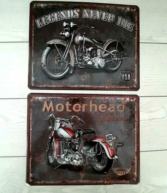 Set Di 2 Targhe Metallo Moto D Epoca Insegna Stile Vintage Nuove Da