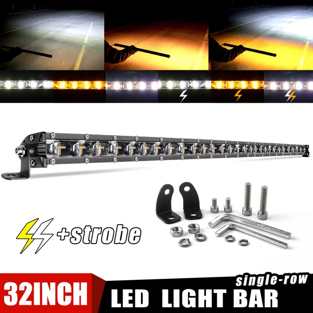 32INCH SLIM LED Light Bar Flood Spot Combo Strobe Dual Color For Ford ...