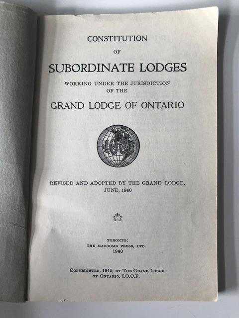 1940 CONSTITUTION OF Subordinate Lodges Odd Fellows IOOF Grand Lodge of ...
