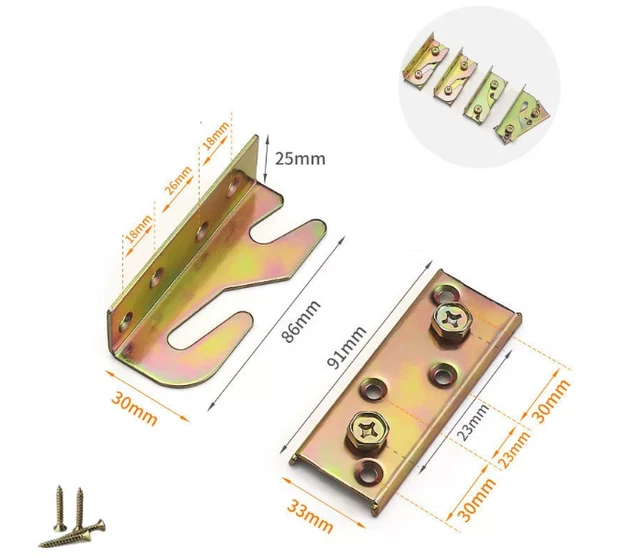 4X BED RAIL Brackets Bed Hanging Board Hardware Wooden Bed Frame ...