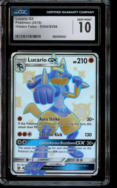 CGC 10 GEM MINT Pokemon Lucario GX Hidden Fates Shiny Vault #SV64/SV94 ...