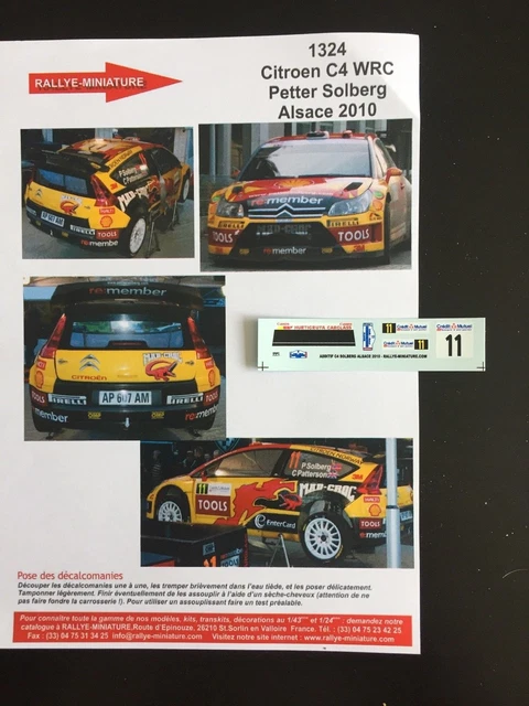 DECALS 1/43 CITROEN C4 Solberg Rallye De France Alsace 2010 Wrc Rally ...