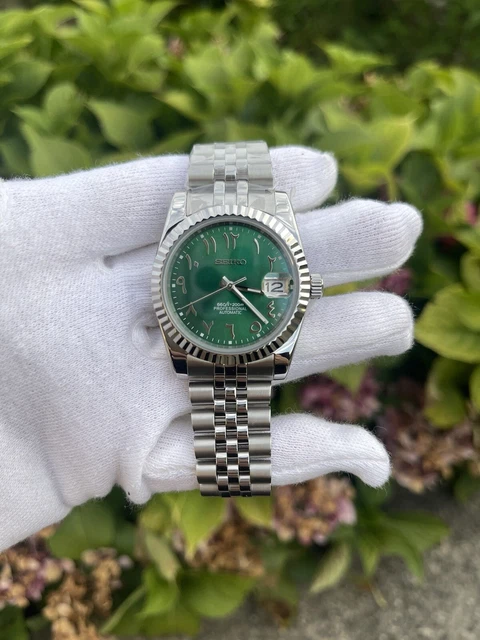 OROLOGIO SEIKO MOD NH35 Movimento Automatico Arabic Dial Green Watch ...