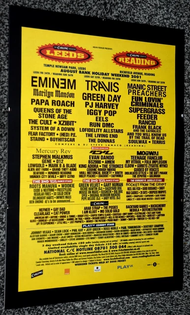 READING 2001 ROCK festival A3 MOUNTED original MSP travis eminem iggy ...