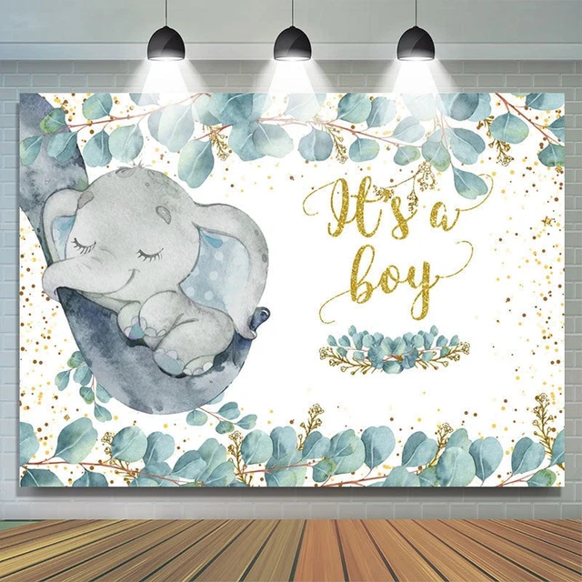 ITS A BOY Little Elephant Gold Baby Shower Backdrop $37.94 - PicClick AU
