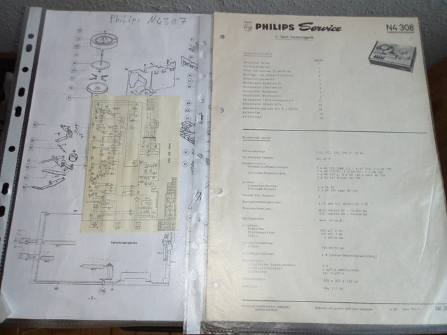 PHILIPS N4308 TONBANDGERÄTE Service Manual Original & Stromlaufplan ...