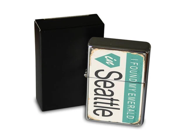 CHROME WINDPROOF LIGHTER Oil Refillable Retro Art Metropole Seattle USA ...