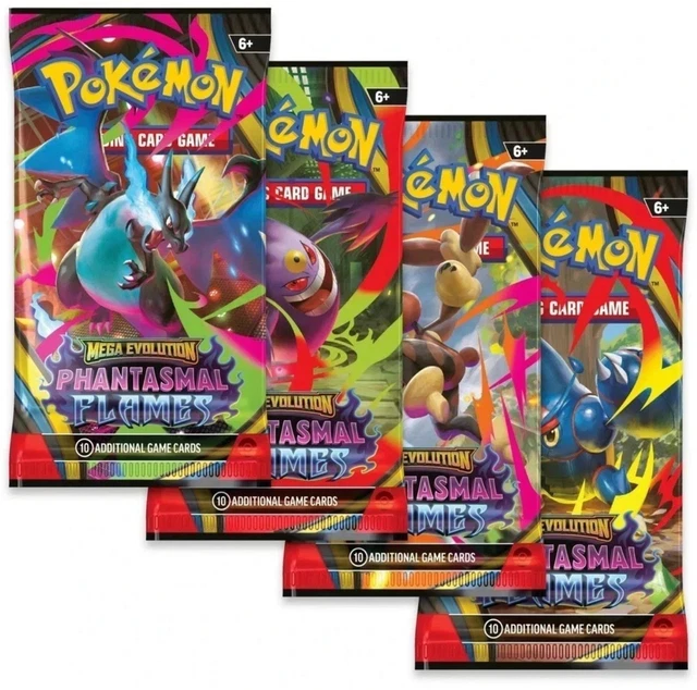 POKEMON TCG MEGA Evolution Phantasmal Flames Booster Pack Art Set 4 ...