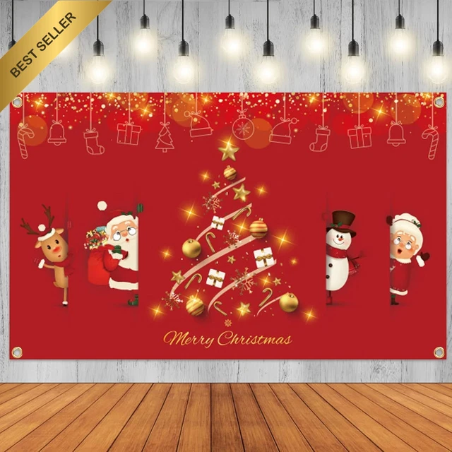 MERRY CHRISTMAS BANNER Red Backdrop Scene Photography Wall Tapestry ...