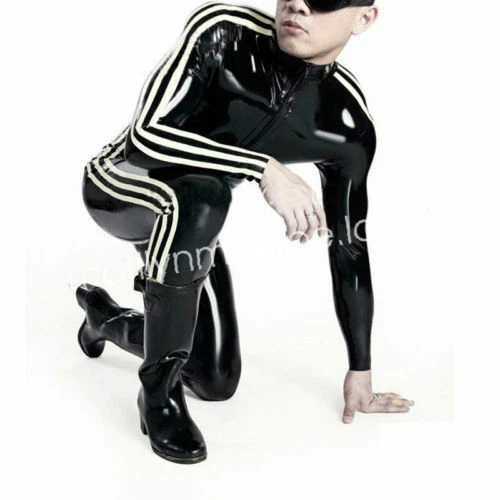 100%latex Rubber Black Catsuit Uniform Set Suit Bodysuit Full Cover 0