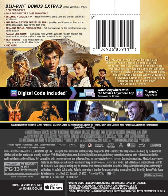 SOLO: A STAR WARS STORY (Blu-ray) Alden Ehrenreich Woody Harrelson ...