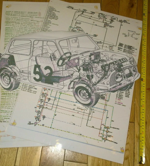 A2 LAMINATED BMC Rally Mini Cooper S Mk1 Works wiring loom diagram 4 ...