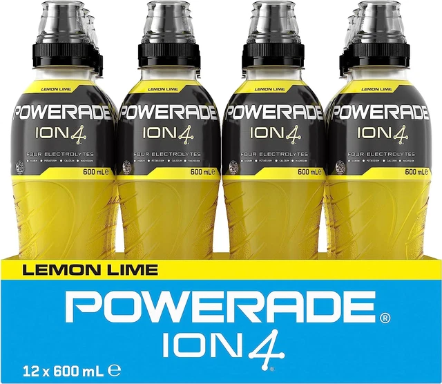 POWERADE ION4 LEMON Lime Sports Drink Multipack Sipper Cap Bottles 12 X ...
