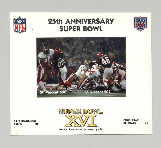 ST VINCENT #1415 Football Super Bowl XVI 1v M/S of 2 Imperf Chromalin ...