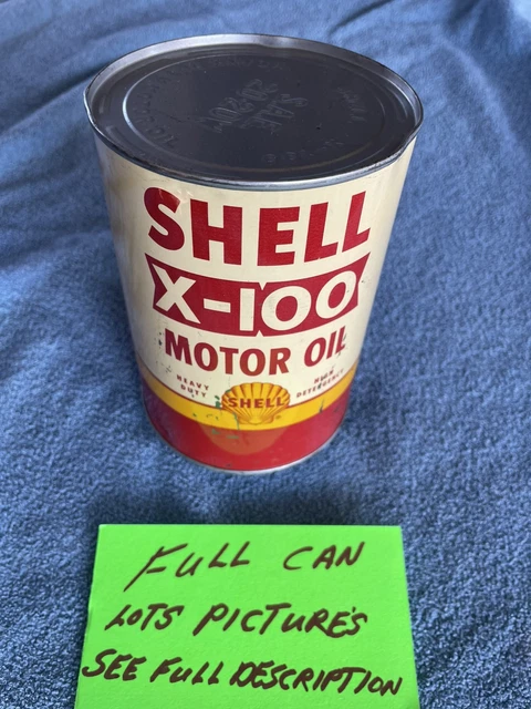 VINTAGE FULL SHELL X-100 QUART MOTOR OIL CAN Metal Tin Can Shell Oil ...