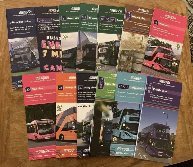 13 X NOTTINGHAM City Transport Bus Fahrpläne 30 JAN 2022 AUSGABEN EUR 3 ...