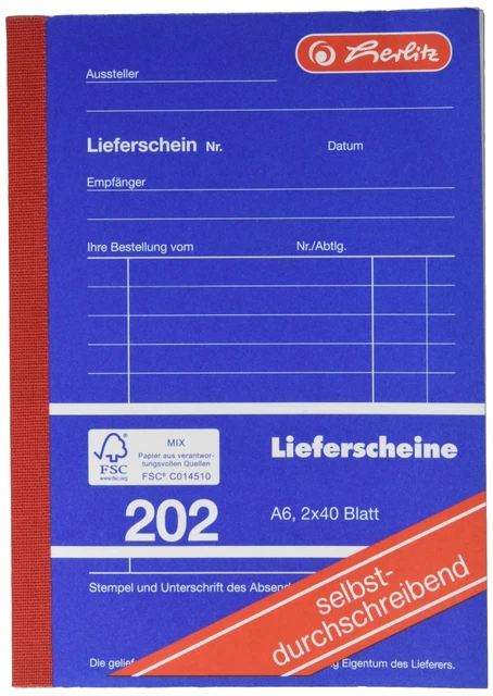 HERLITZ DELIVERY NOTE Book 202, Self-Copying, A6, 2 x 40 Sheets £9.07 ...