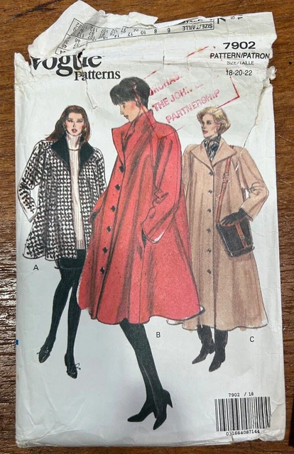 VOGUE 7902 Coat Sewing Pattern Sizes 18-22 - Cut EUR 3,51 - PicClick IT