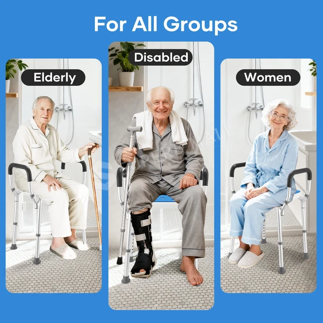 ADJUSTABLE BATH SHOWER Chair Seat Bathtub Armrest Bench Bathroom Safety ...