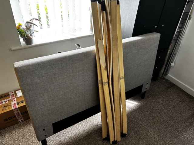 GREY FABRIC BED Frame – Double Size – Complete With Headboard & Parts £ ...