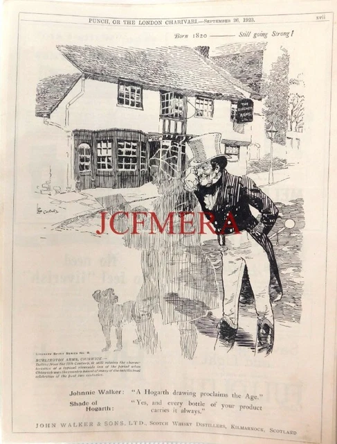 JOHNNIE WALKER WHISKY 1923 ADVERT 'Burlington Arms Chiswick' LEO CHENEY ...