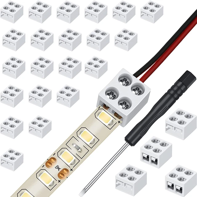 25 PACK SOLDERLESS LED Tape Light Connector 2 Pin Terminal Block ...
